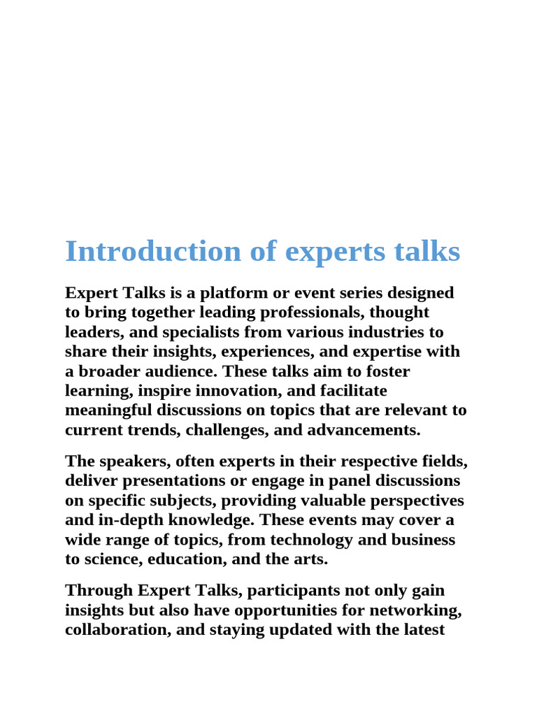 Importance of Expert Talks | PDF | Expert | Social Psychology