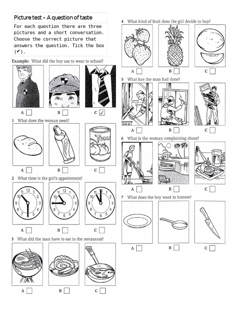 Picture Test - A Question of Taste3 - Template2 | PDF