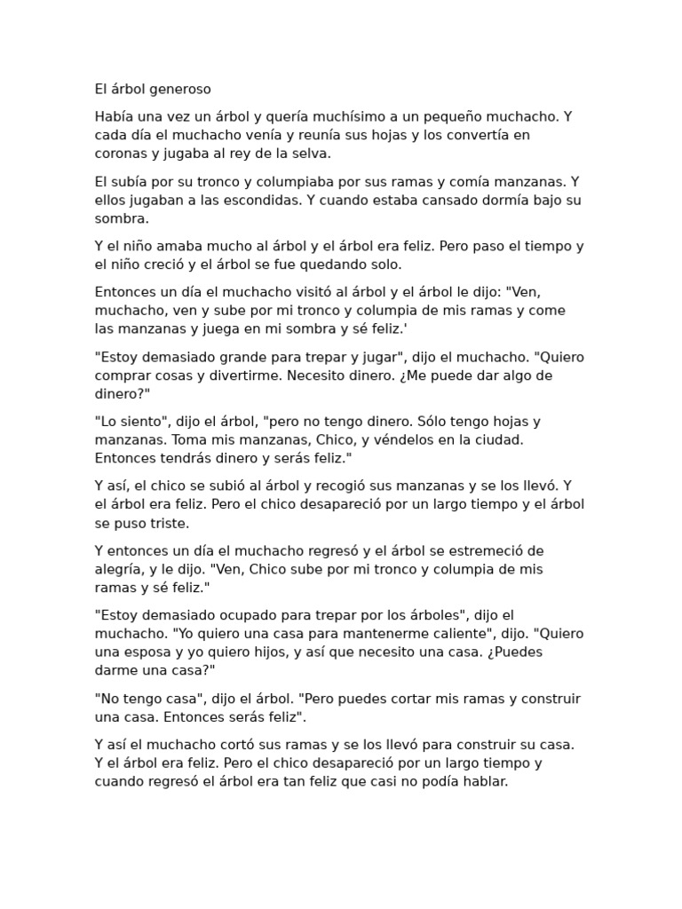 El árbol generoso: cuento completo | PDF