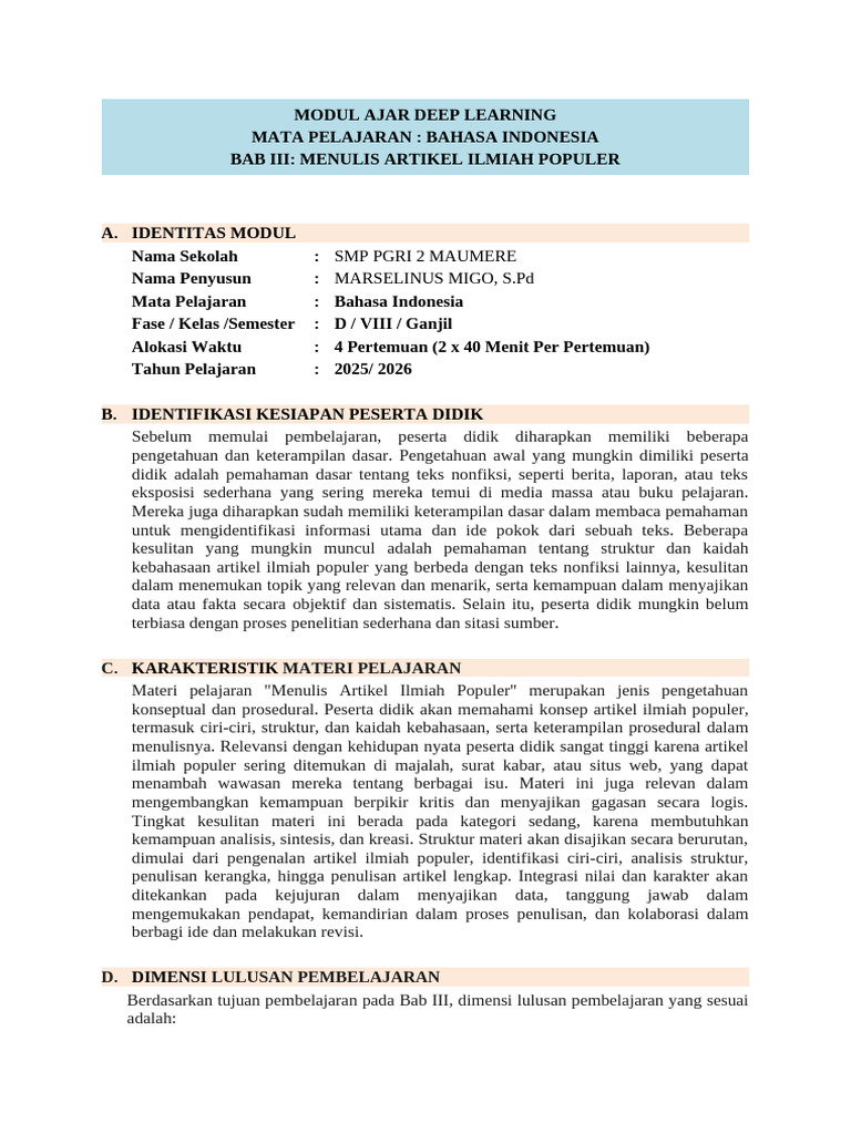 Modul Bab III Menulis Artikel Ilmiah Populer - WWW.kherYSURYAWAN.id | PDF