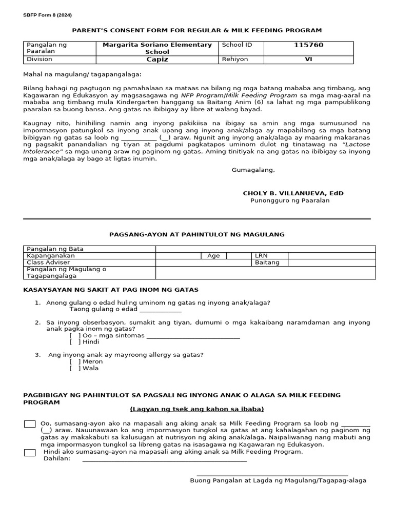 SBFP Form 8 | PDF