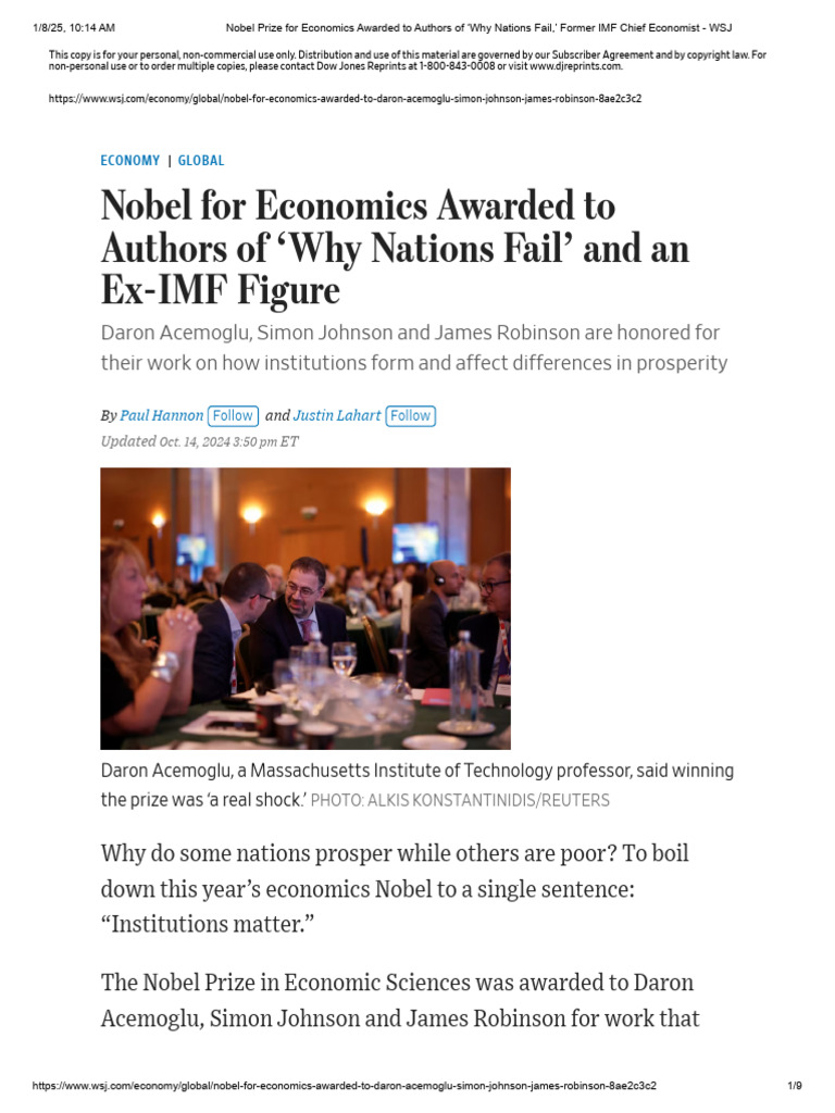 Nobel Prize For Economics Awarded To Authors of Why Nations Fail ...