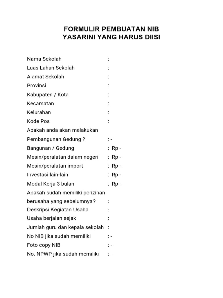 Formulir Pembuatan Nib | PDF