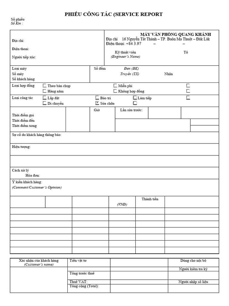 Phieu Cong Tac Service | PDF