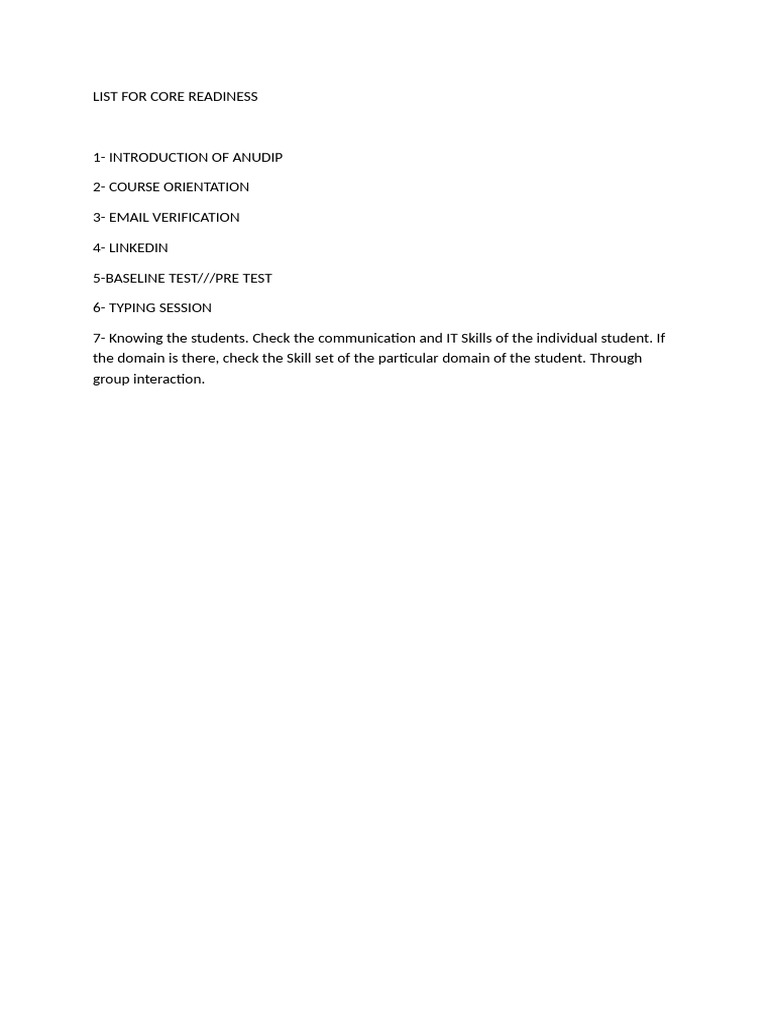 List For Core Readiness | PDF