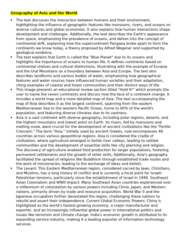 Social Studies Grade 8 - Geography of Asia and The World Summary | PDF ...