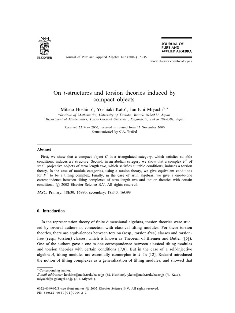 On T-Structures and Torsion Theories Induced by Compact Objects | PDF ...