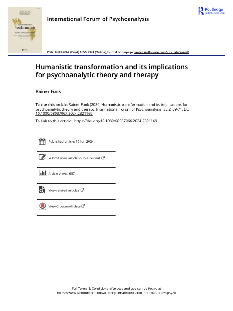 Humanistic Transformation in Psychoanalysis | PDF | Psychoanalysis ...
