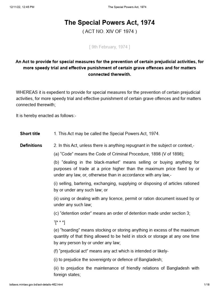 Special Powers Act Overview 1974 | PDF | Justice | Crime & Violence