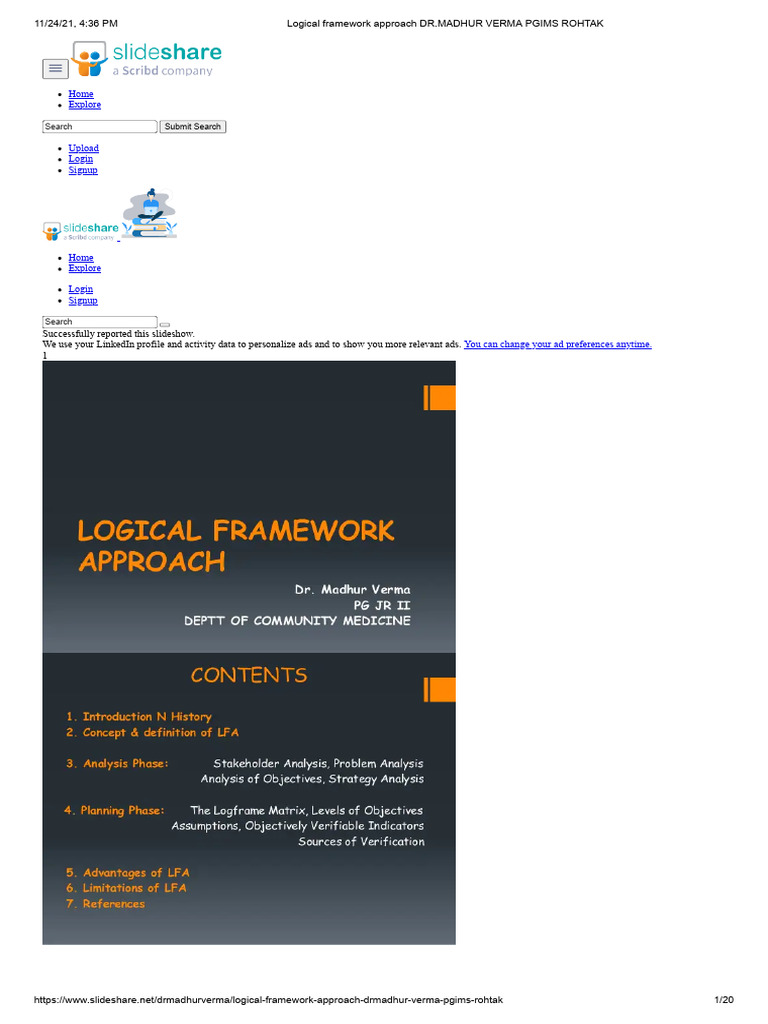 Logical Framework Approach DR - Madhur Verma Pgims Rohtak | PDF | Swot Analysis