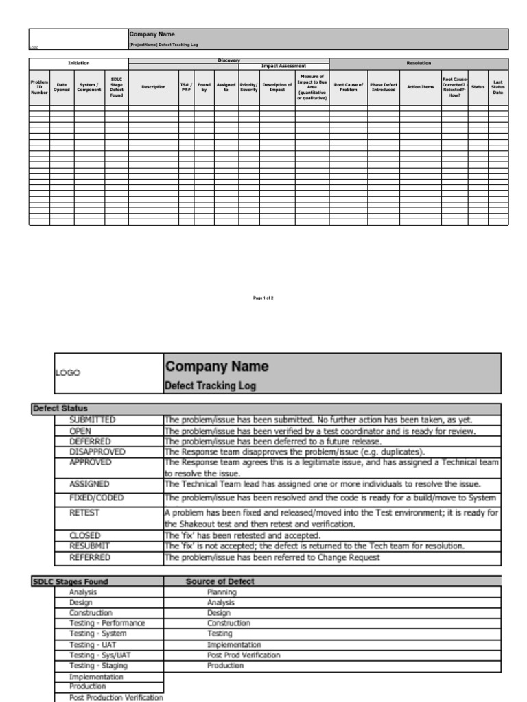 Defect Tracking Log Guide | PDF | Systems Engineering | Computing