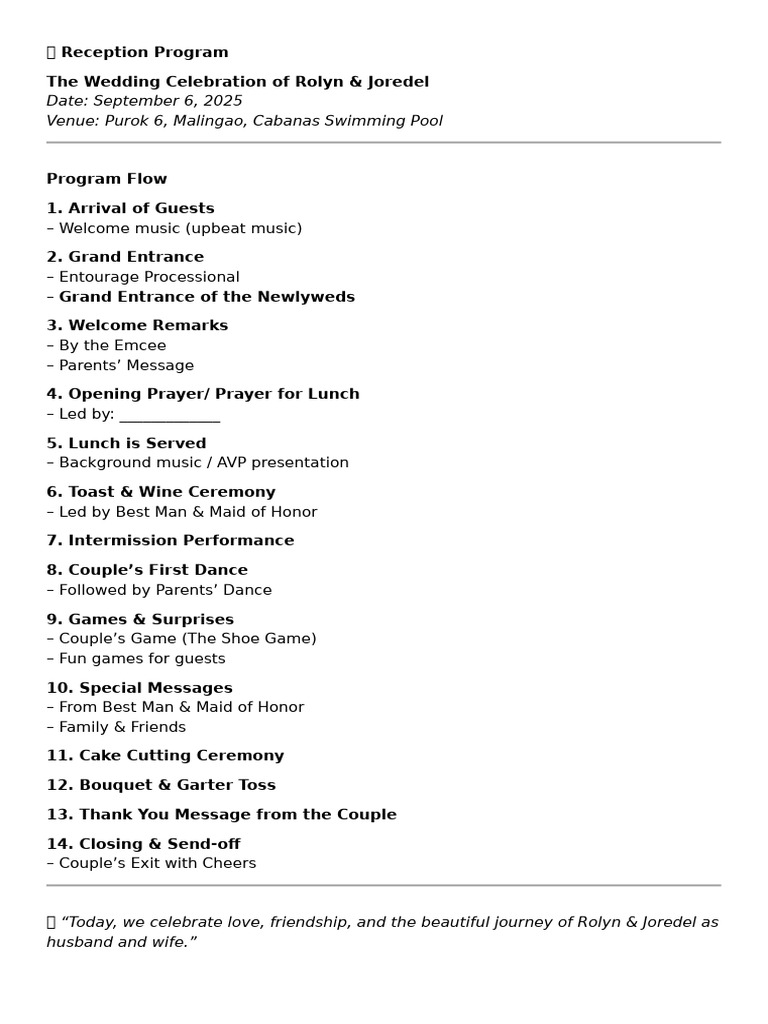 Emcee Script - Wedding | PDF | Wedding | Social Institutions