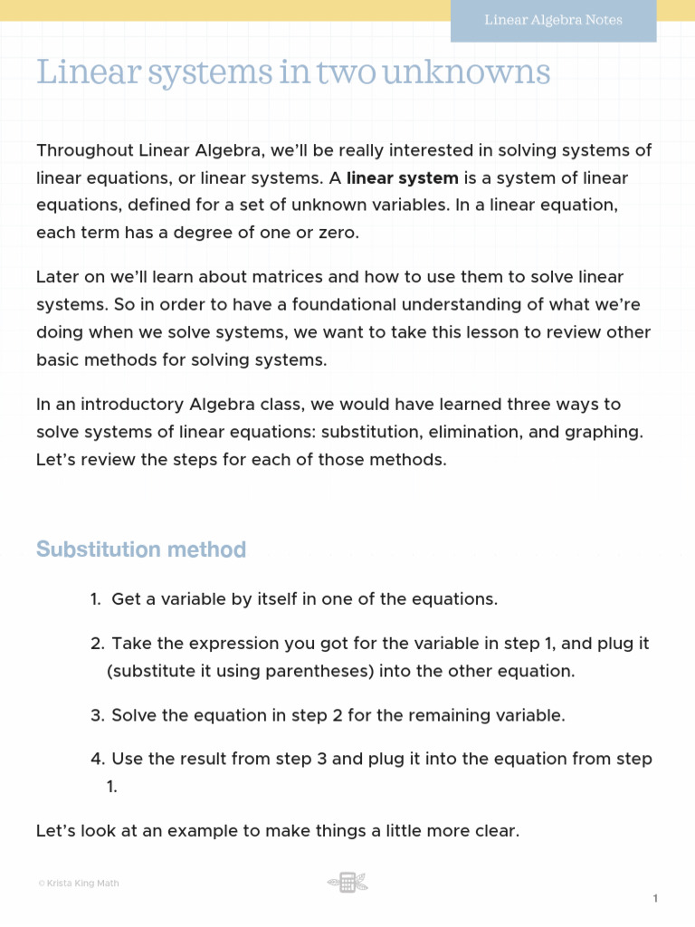Solving Linear Equations in Two Variables | PDF | System Of Linear ...