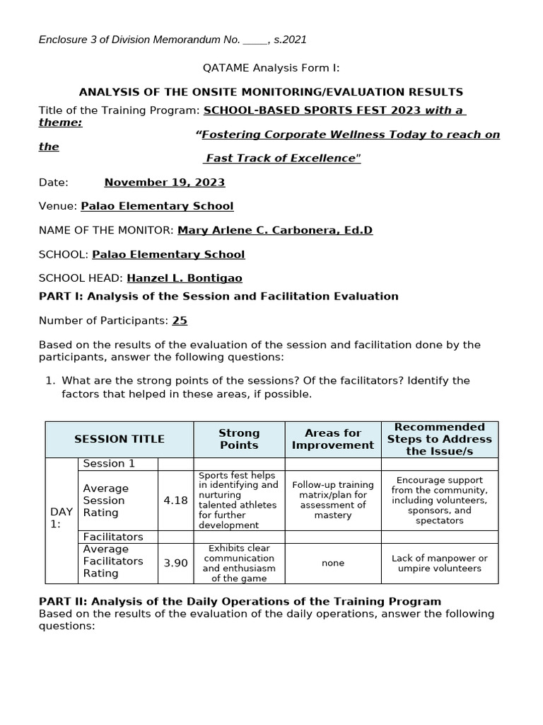 INSET - QATAME - Sports Fest 2023-2024 | PDF | Program Evaluation | Learning