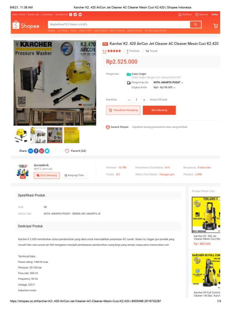 Karcher K2 .420 AirCon Jet Cleaner AC Cleaner Mesin Cuci K2.420 ...