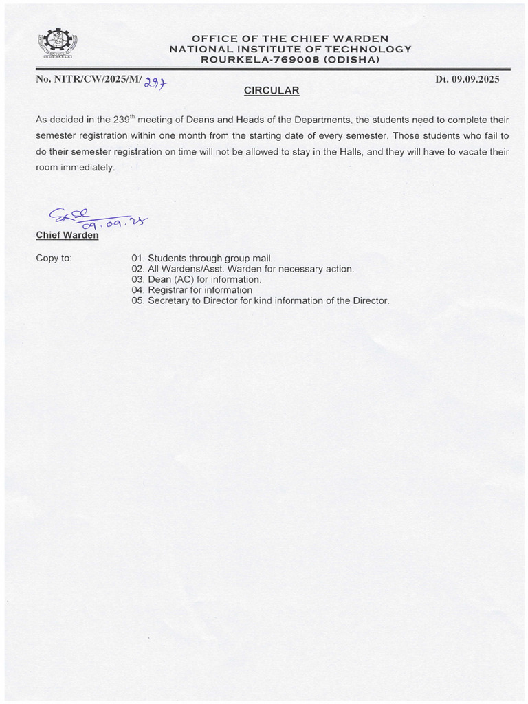 Circular For Vacate Room | PDF