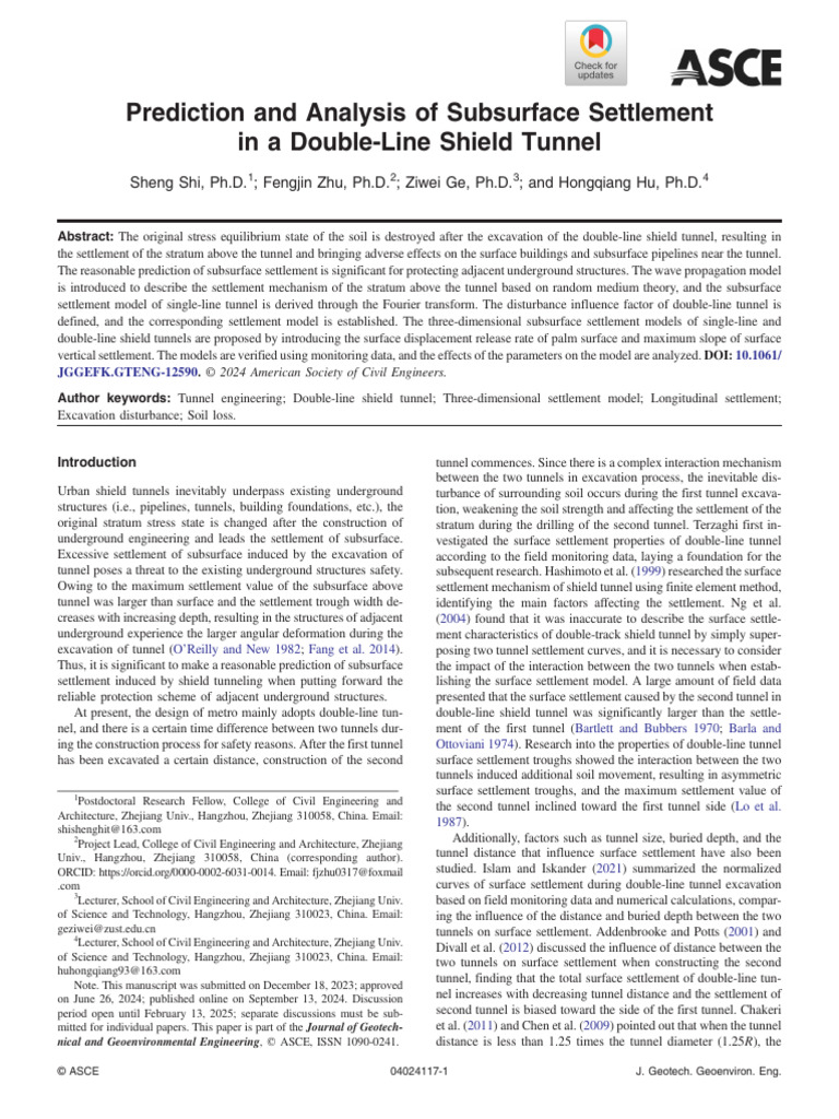 Subsurface Settlement in Double-Line Tunnels | PDF | Waves | Tunnel