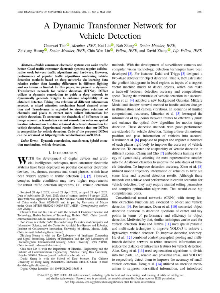 A Dynamic Transformer Network For Vehicle Detection | PDF | Computing