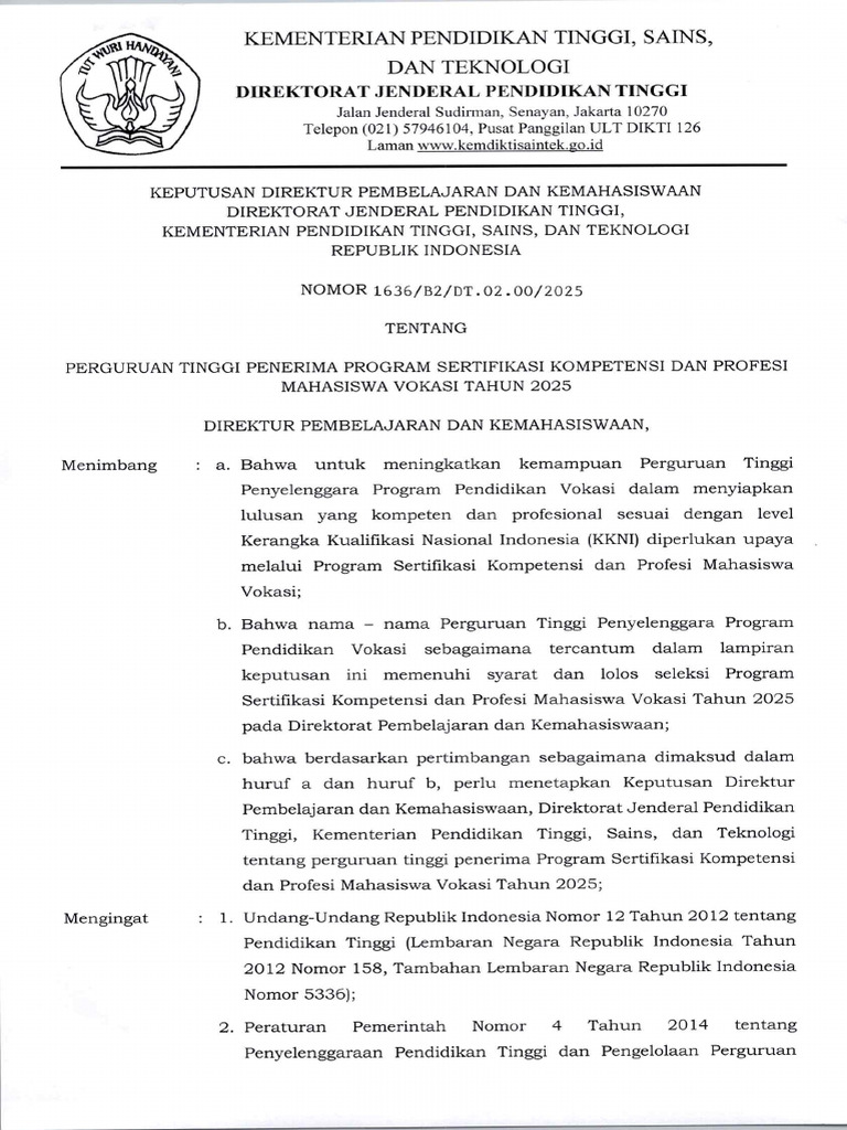 SK Penetapan Penerima Program Sertifikasi Kompetensi Dan Profesi ...