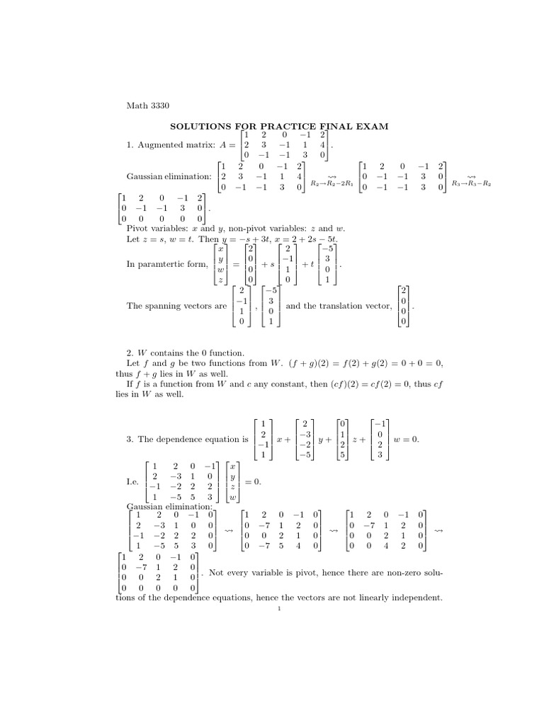 Math 3330 Matices and Linear Algebra Final Solutions | PDF | Abstract ...