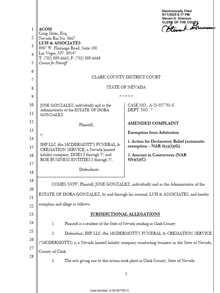 A-25-927781-C - Amended Complaint - ACOM CIV | PDF | Damages | Negligence