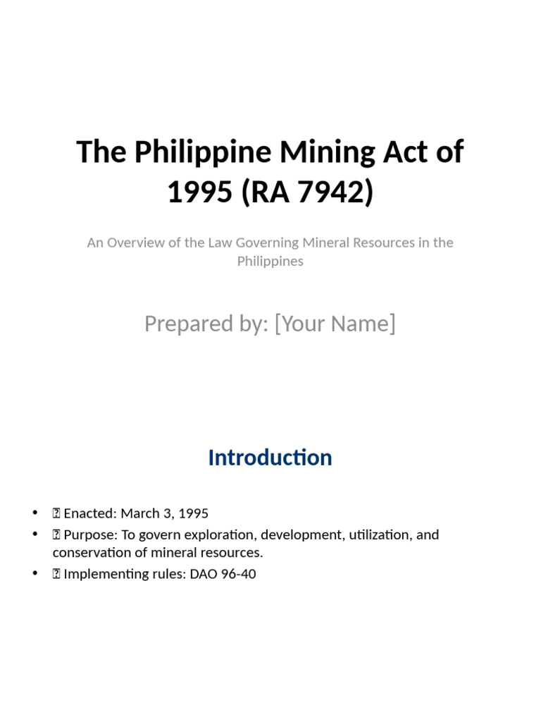 Philippine Mining Act Overview 1995 | PDF