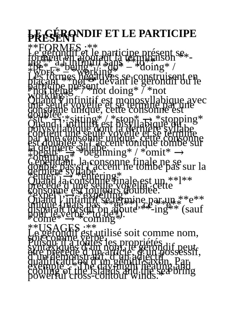 Grammaire de La Langue LE GÉRONDIF ET LE PARTICIPE PRÉSENT 3 Cours K ...