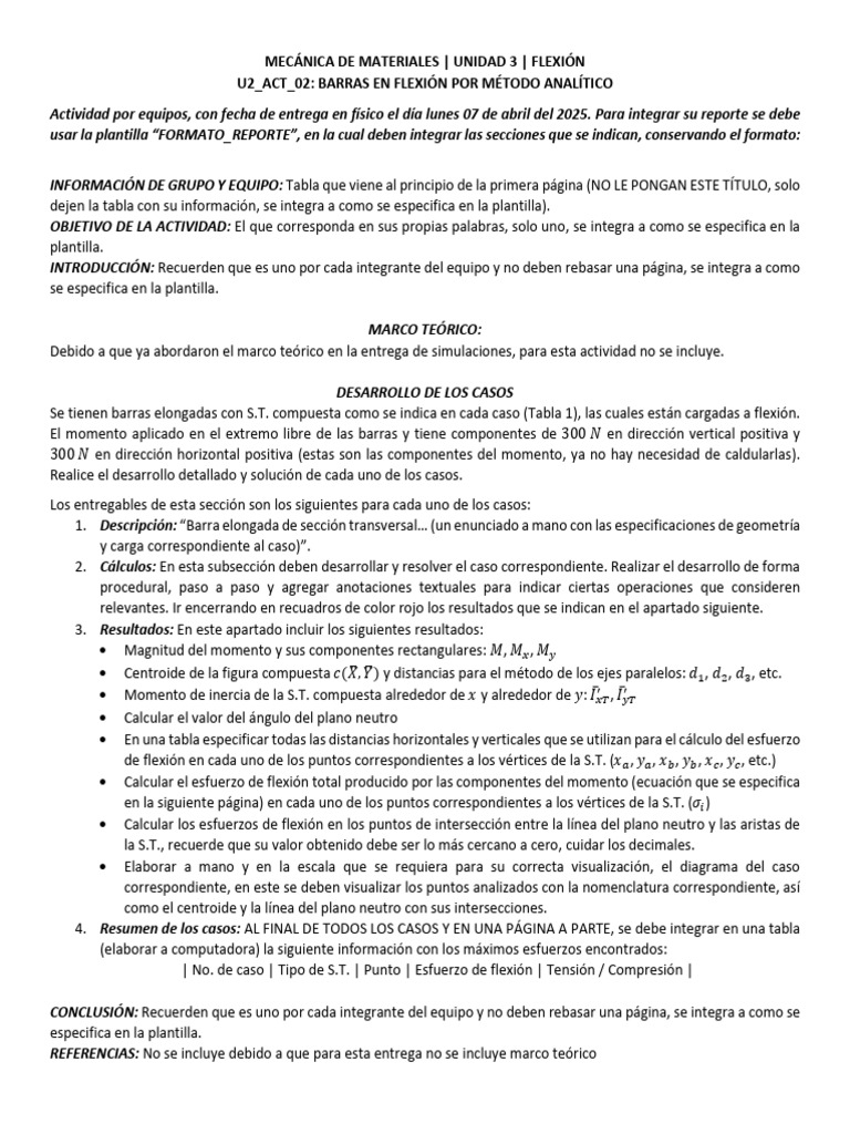 U3 Act 03 Problemario Corregido | PDF | Doblar | Mecánica