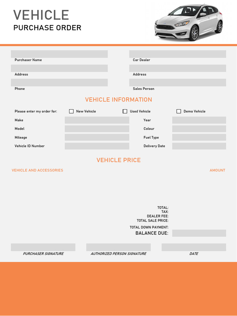 Vehicle Purchase Order Template | PDF | Car | Land Vehicles