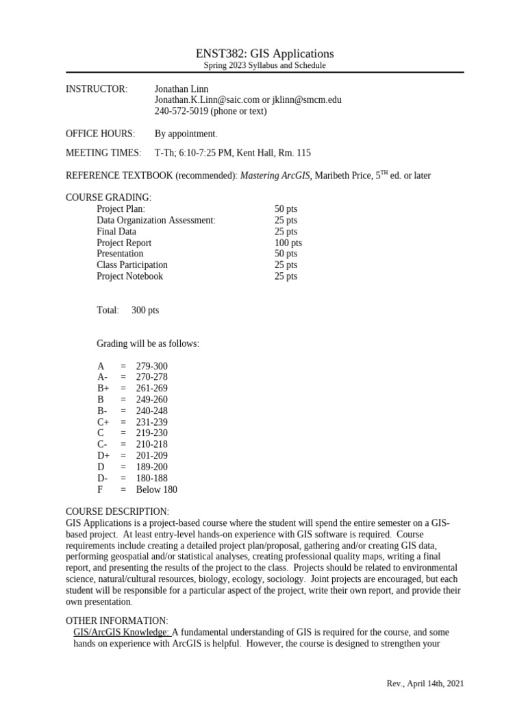 ENST382 SP23 Syllabus v3 | PDF | Geographic Information System | Title Ix