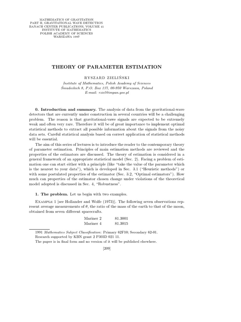 Theory of Parameter Estimation | PDF | Estimator | Probability Distribution