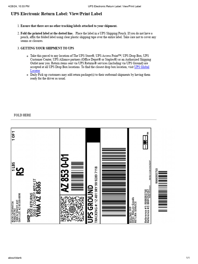 UPS Electronic Return Label_ View_Print Label | PDF