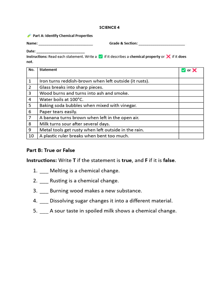 Chemical Properties and Good Manners Quiz | PDF | Chemical Substances ...