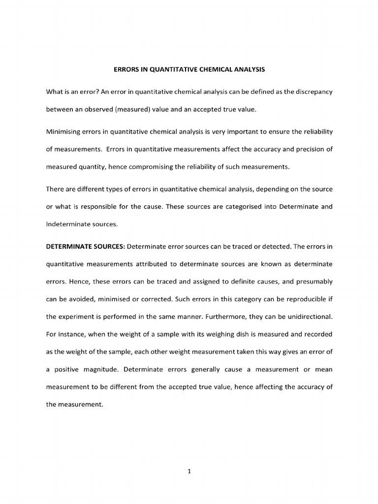 Errors in Quantitative Chemical Analysis CHM 231 | PDF