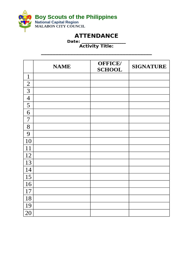 Attendance Template BSP | PDF