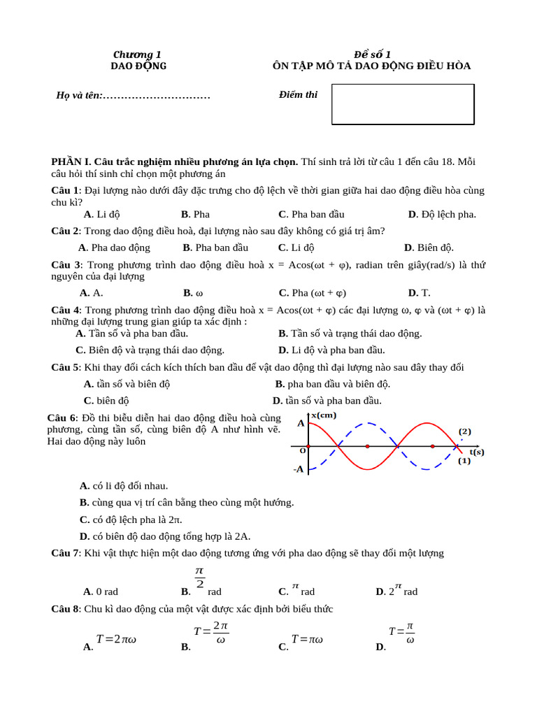 KT. Ôn Tập HS Mo Ta Dao Dong Dieu Hoa 10.9.2025 | PDF