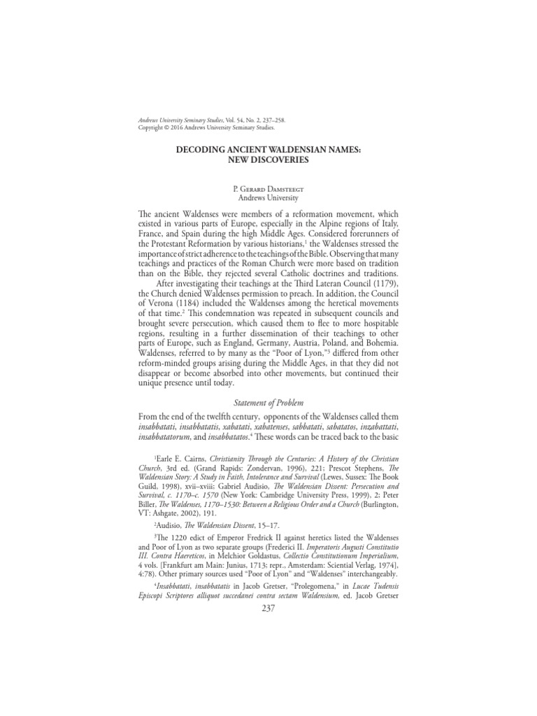 Decoding Ancient Waldensian Names - New Discoveries | PDF