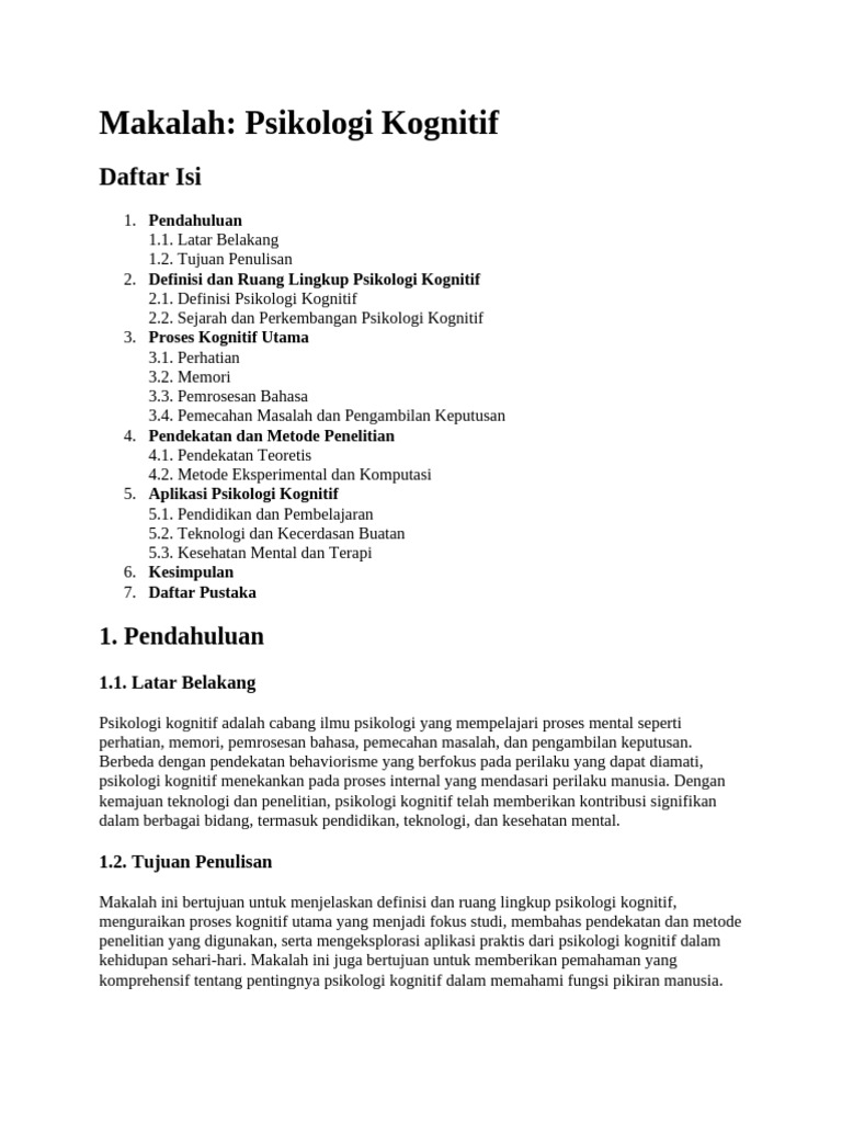 Psikologi Kognitif: Proses dan Aplikasi | PDF