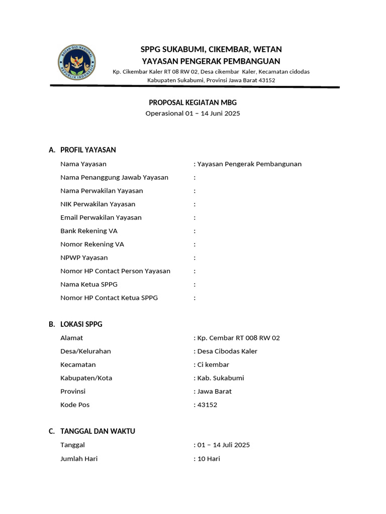 Proposal Pengjuan Dana MBG | PDF