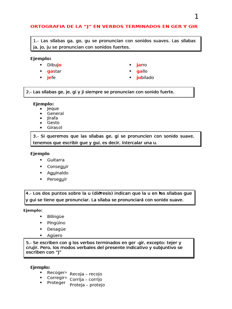 Uso de J en Verbos Terminados en Ger - Gir | PDF