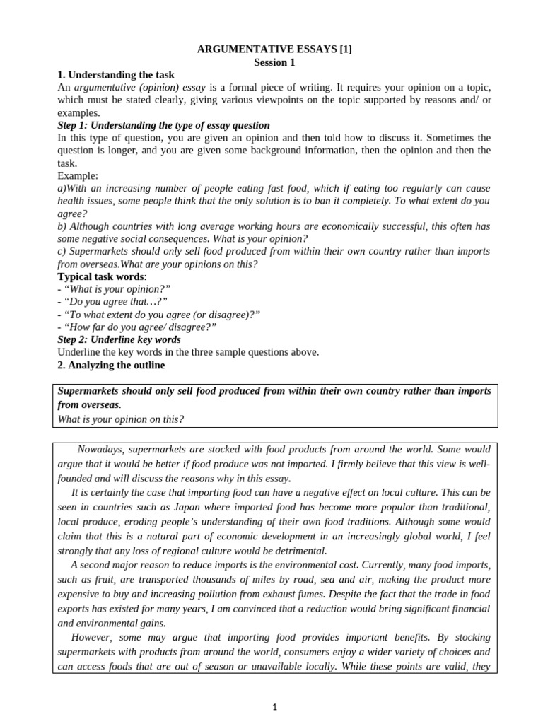 4.2. Session 1 - Writing Handout - Argumentative Essays [1] | PDF ...