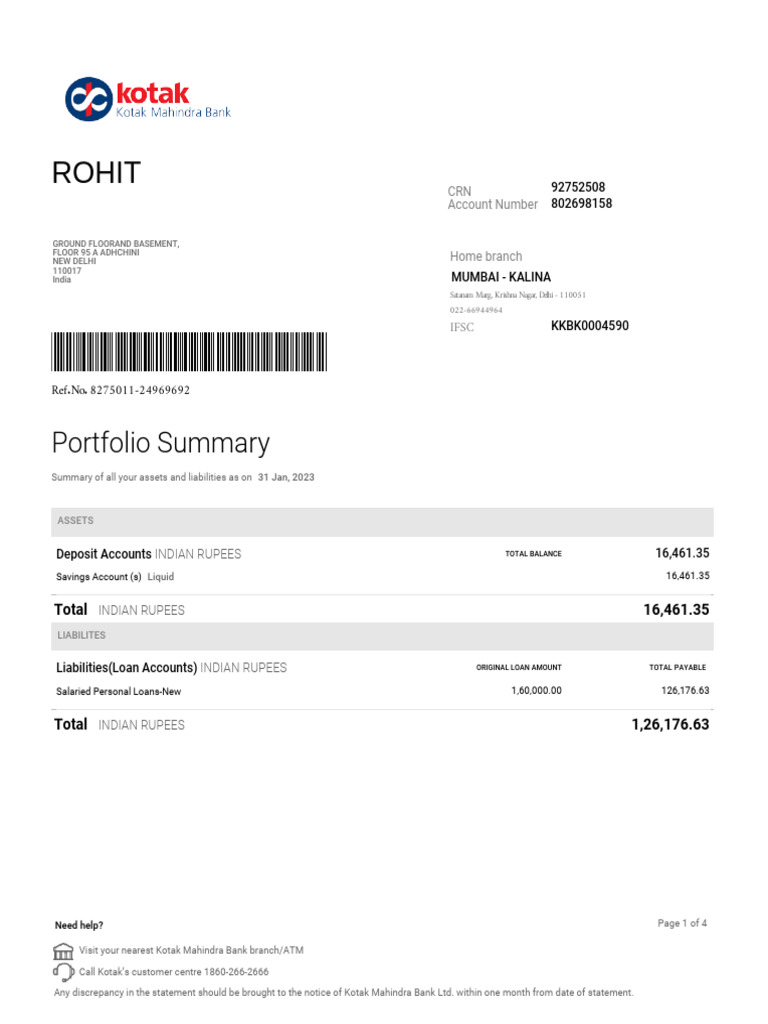 Kotak Statement | PDF | Banks | Cheque