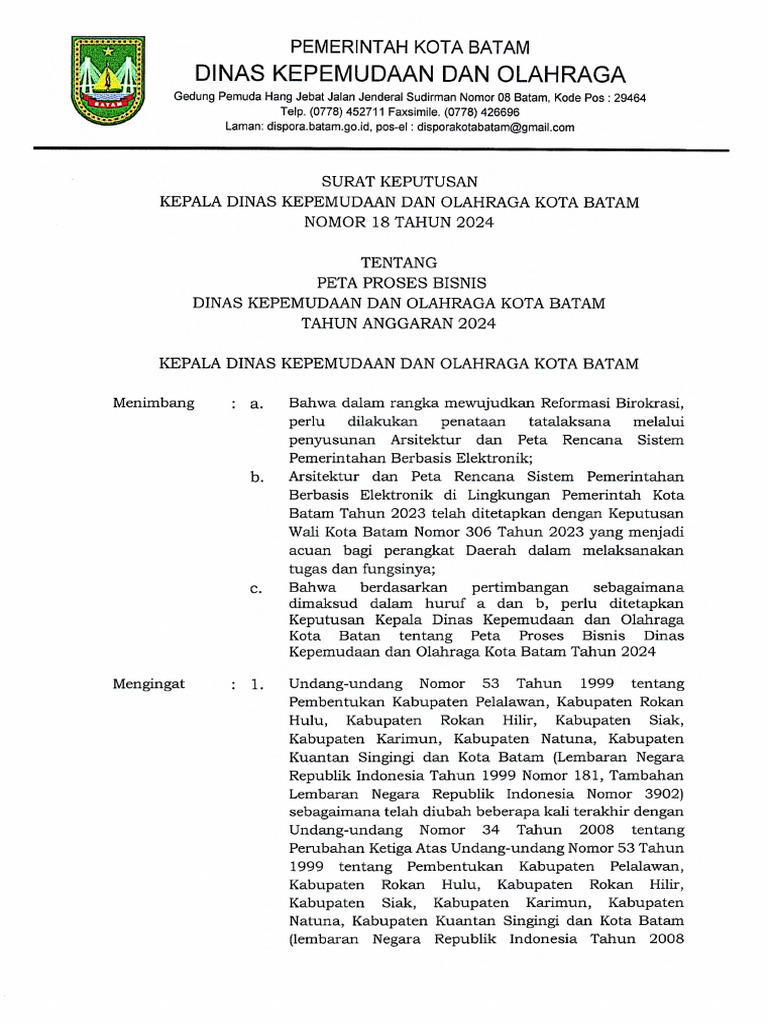 Nomor 18 Tahun 2024 SK Peta Probis | PDF
