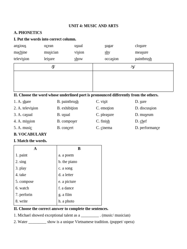 Music and Arts Phonetics and Vocabulary Guide | PDF | Color | The Arts
