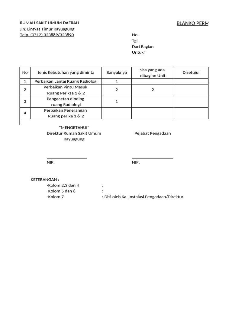 Data Kebutuhan Dan Blanko Permintaan | PDF