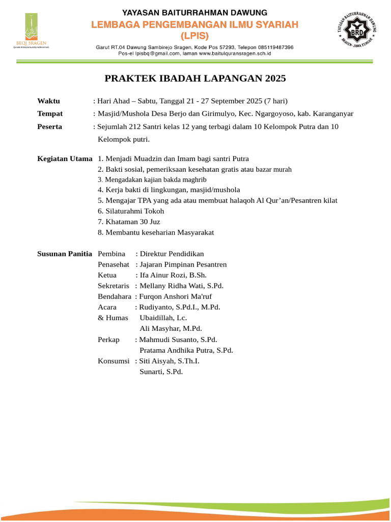 Sosialisasi Program Praktek Ibadah Lapangan Kelas 12-2025 | PDF
