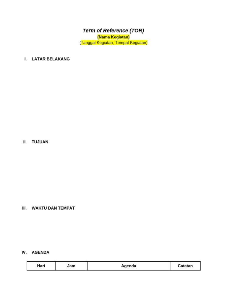 Template Term of Reference (TOR) | PDF