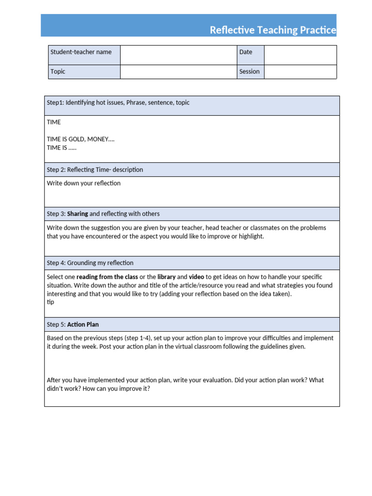 1-JOURNAL-template Reflection Process Formative Practicum | PDF