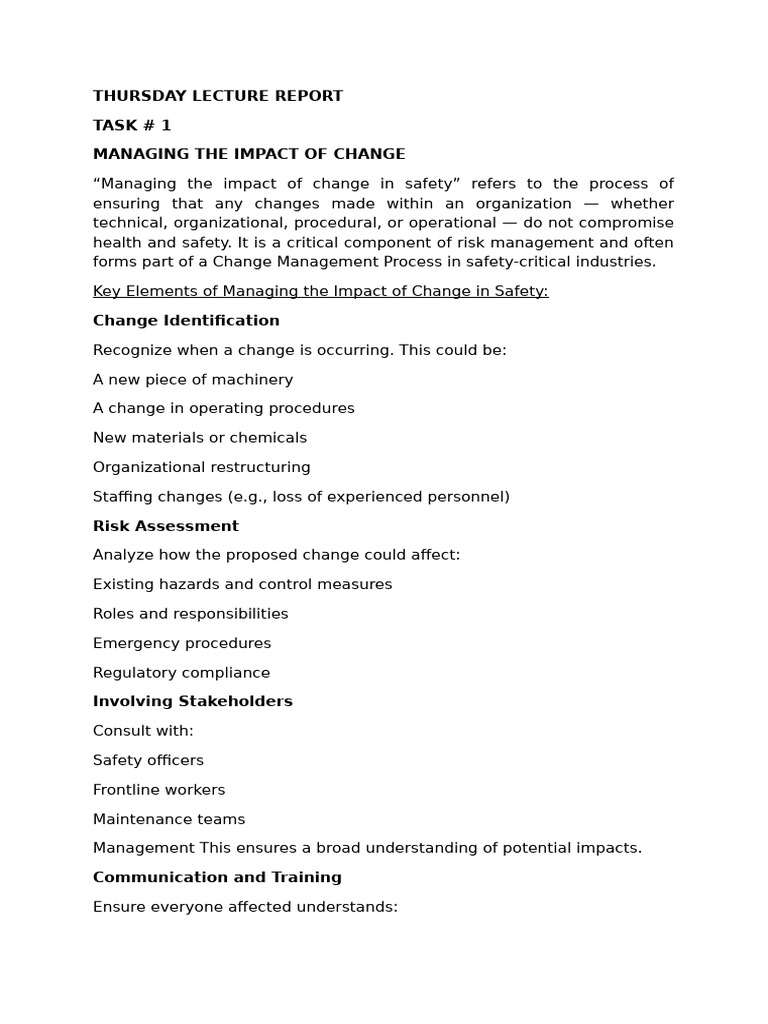 Managing Change Impact on Safety | PDF | First Aid | Risk
