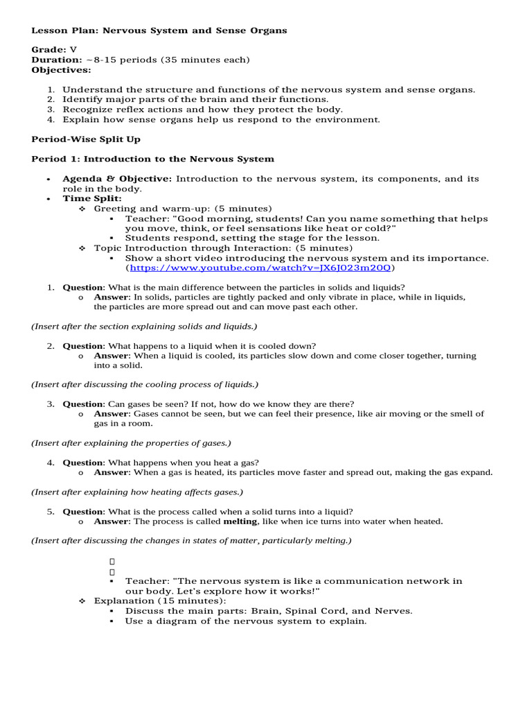 Lesson 5 Nervous System Revised Plan | PDF | Senses | Taste